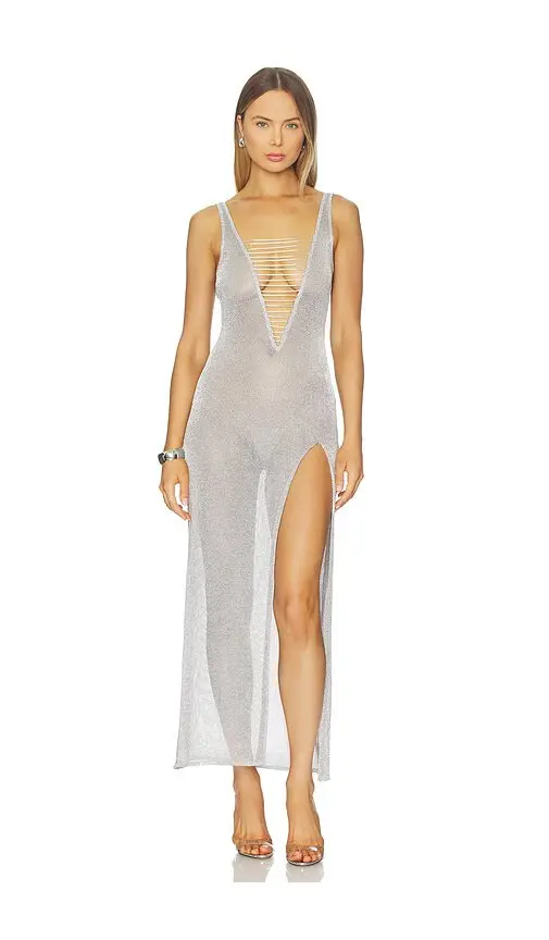 JADED LONDON Lurex Knit Laddered Maxi Dress - Grey