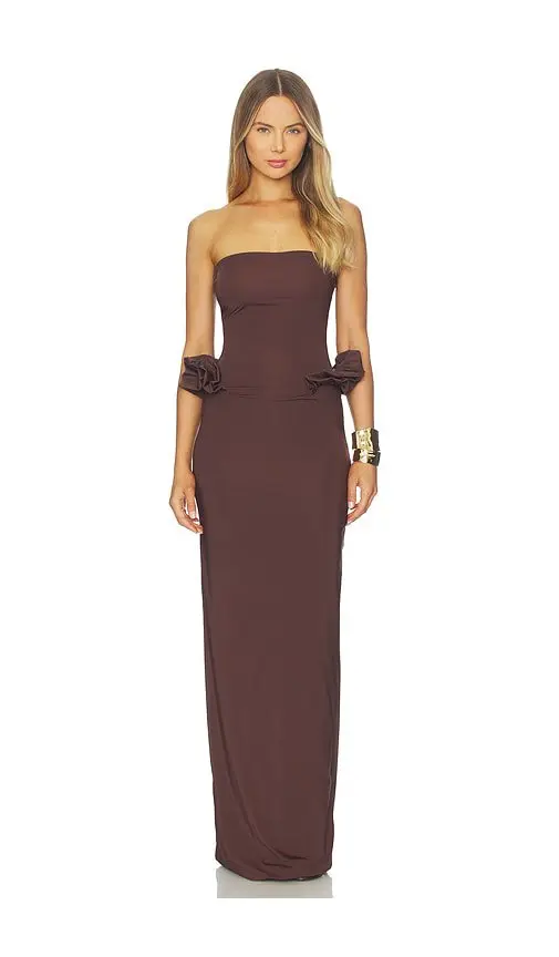 maygel coronel brown dress Maygel Coronel Brown Atrio Long Dress – MODECRAZE main image 0