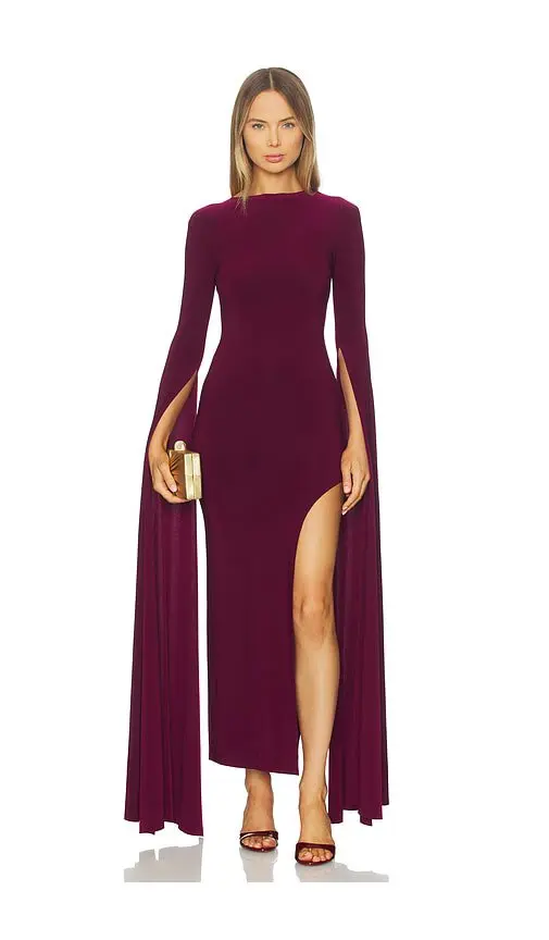 Norma Kamali Open Back Ribbon Sleeve Gown - Plum