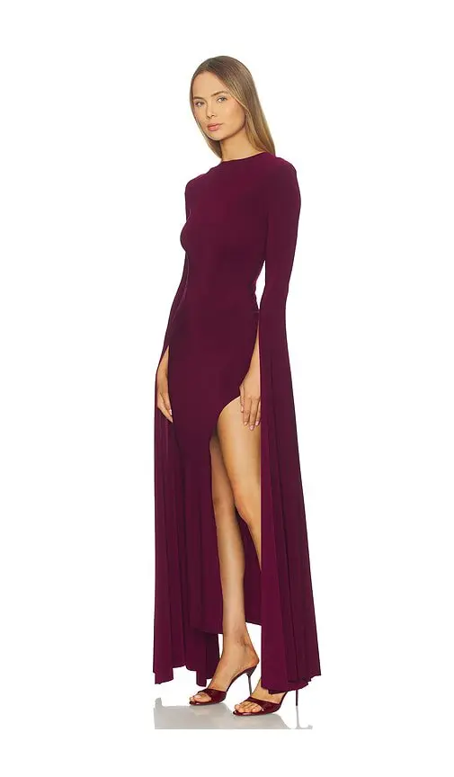 Norma Kamali Open Back Ribbon Sleeve Gown - Plum