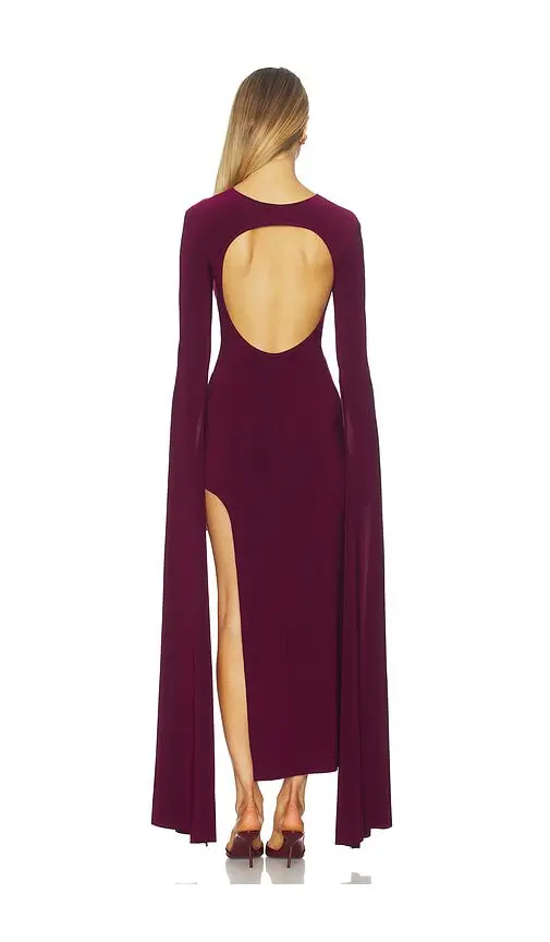 Norma Kamali Open Back Ribbon Sleeve Gown - Plum