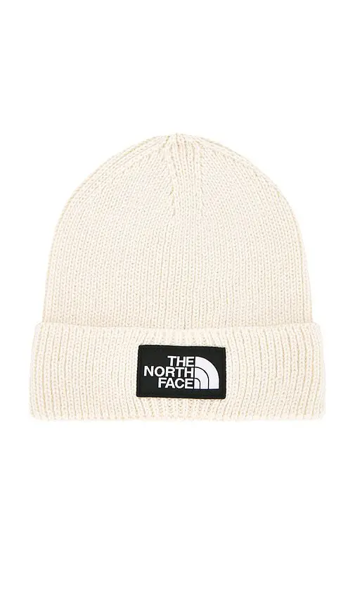The North Face Logo Box Cuffed Beanie - White Dune
