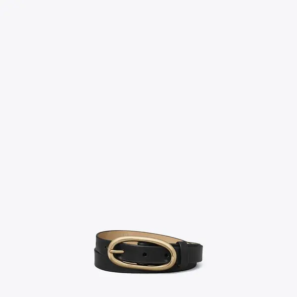Tory Burch 1" Large Pierced Buckle Belt - Black/gold