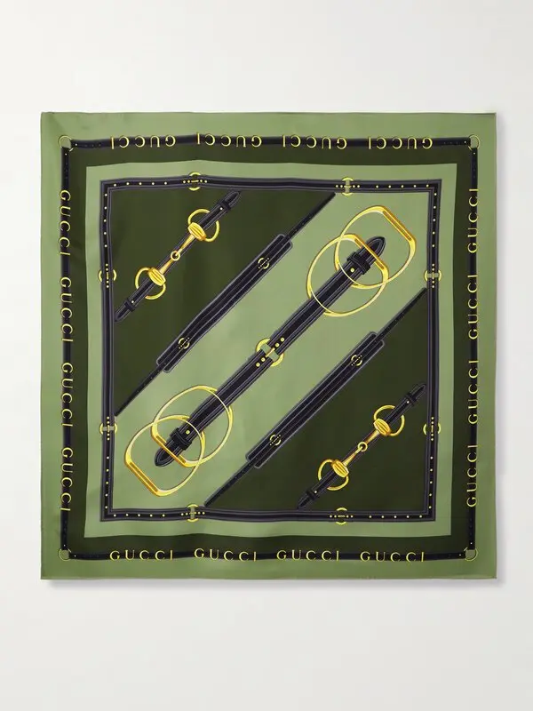 Gucci Printed Silk-twill Scarf - Green