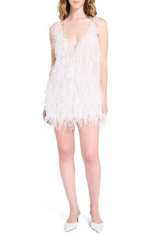 TWP Plunge Neck Feather Mini Dress