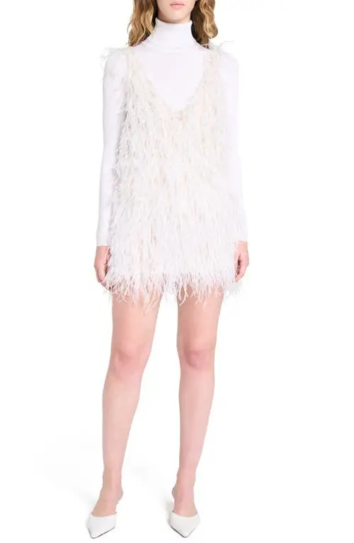 TWP Plunge Neck Feather Mini Dress