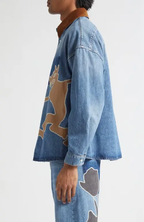 Marni Wolf Appliquè Denim Button-up Shirt