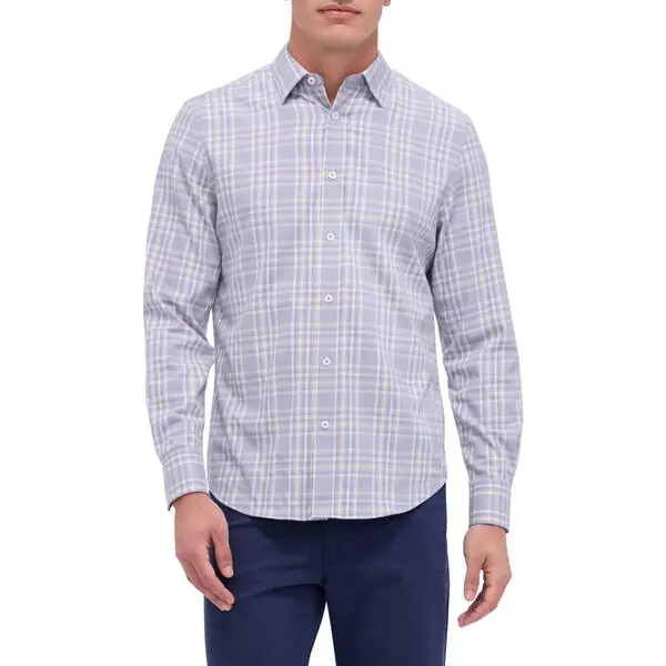 Bugatchi Karl Shaped Fit Plaid Performance Button-up Shirt