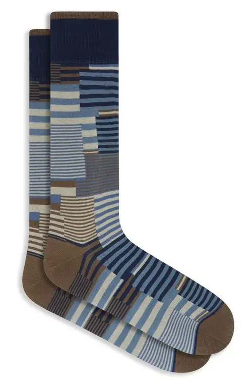 Bugatchi Geo Pattern Mercerized Cotton Blend Dress Socks - Mocha