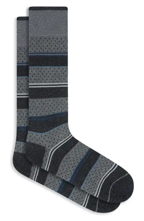 Bugatchi Stripe Mercerized Cotton Blend Dress Socks - Black