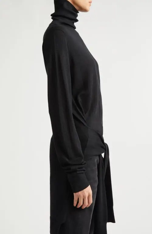 TOTEME Double Sleeve Wool & Silk Turtleneck Sweater - Black