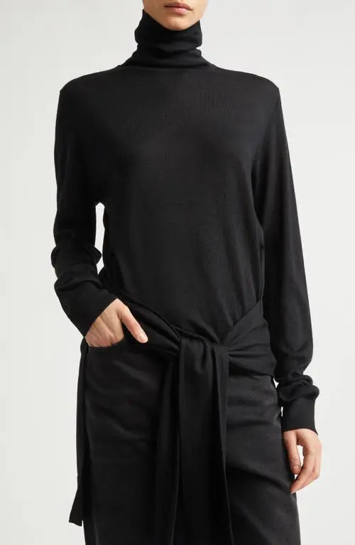 TOTEME Double Sleeve Wool & Silk Turtleneck Sweater - Black