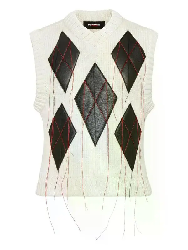 Dsquared2 X Magliano Leather Argyle Vest - White