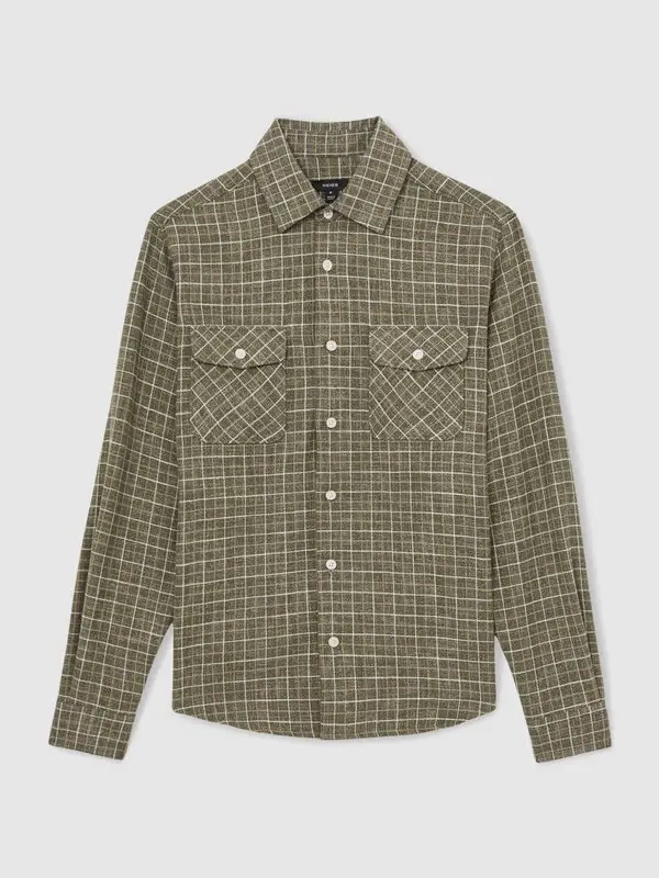 REISS Calvert Check Twin-pocket Jersey Overshirt
