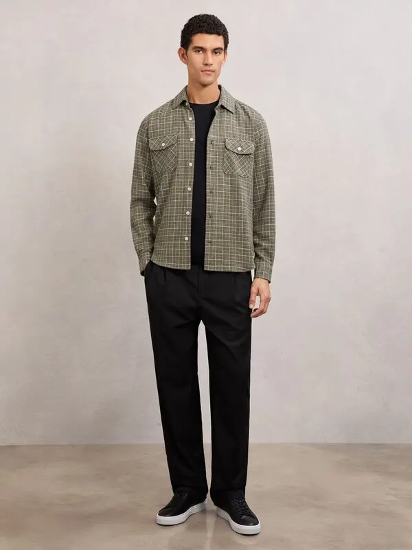 REISS Calvert Check Twin-pocket Jersey Overshirt