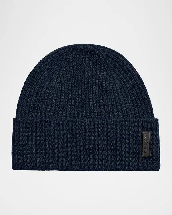 Giorgio Armani Cashmere And Wool Ribbed Beanie - Blue Notte