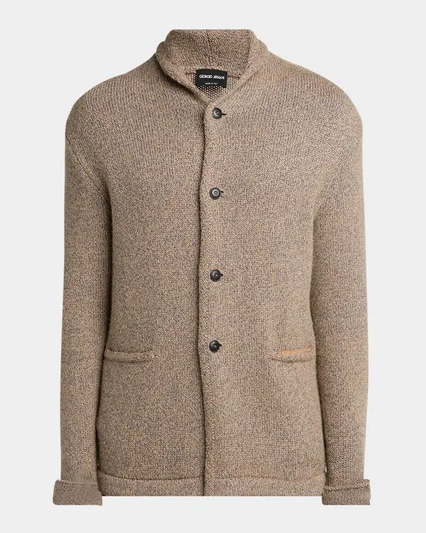 Giorgio Armani Melange Cashmere Cotton Shawl Cardigan - Brown