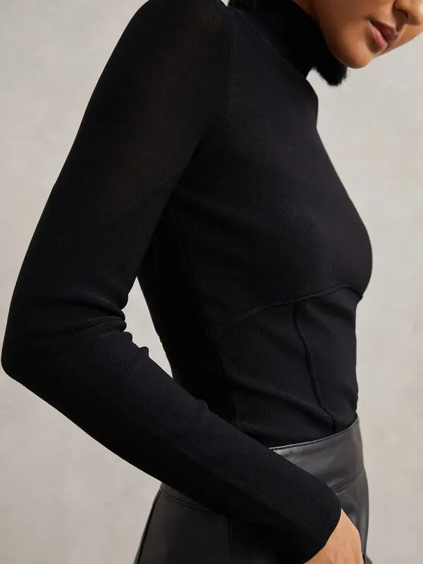 REISS Sofia Mesh Funnel-neck Knit Top