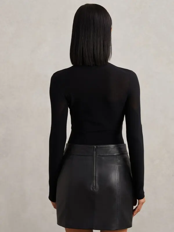REISS Sofia Mesh Funnel-neck Knit Top