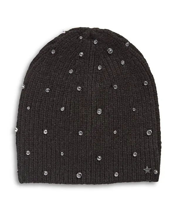 Jocelyn Crystal Bead Rib Knit Hat - Black