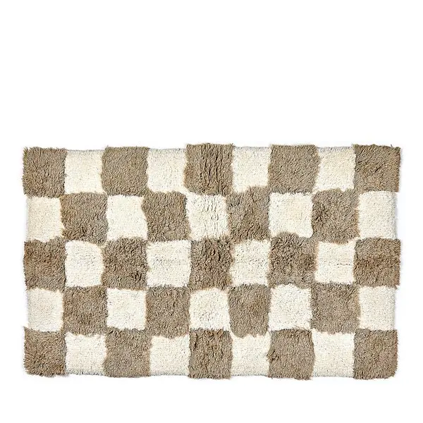 MACKENZIE-CHILDS Checkerboard Bath Rug, 24 X 40 - Taupe