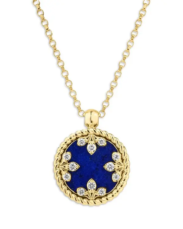 Roberto Coin 18k Yellow Medallion Diamond Pendant Necklace - Lapis/gold