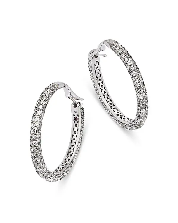 Roberto Coin Diamond Hoop Earrings In 18k - White Gold