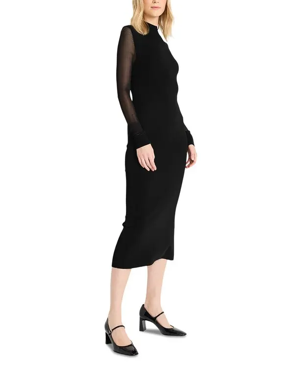 LUXELY Long Sleeve Mock Neck Sheath Midi Dress