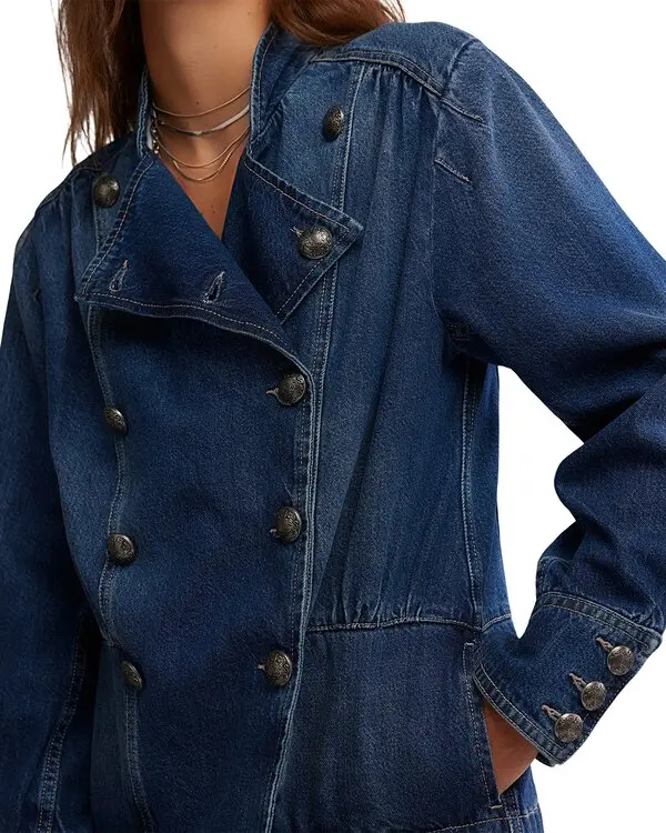 Free People Imogene Denim Officer Jacket Ensign Wash Editorialist
