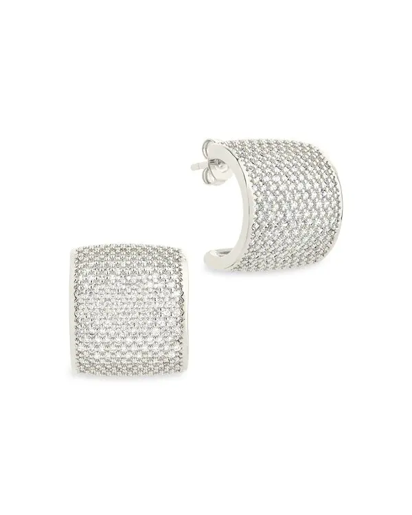 Sterling Forever Simone Pave Curved Stud Earrings - Silver