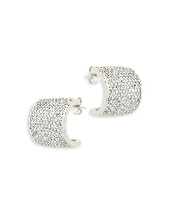 Sterling Forever Simone Pave Curved Stud Earrings - Silver