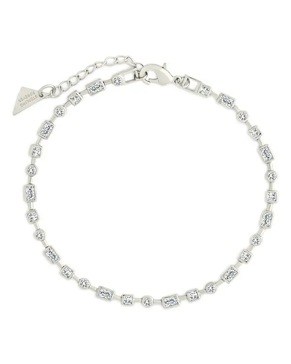 Sterling Forever Camden Mixed Cut Cubic Zirconia Flex Bracelet - Silver