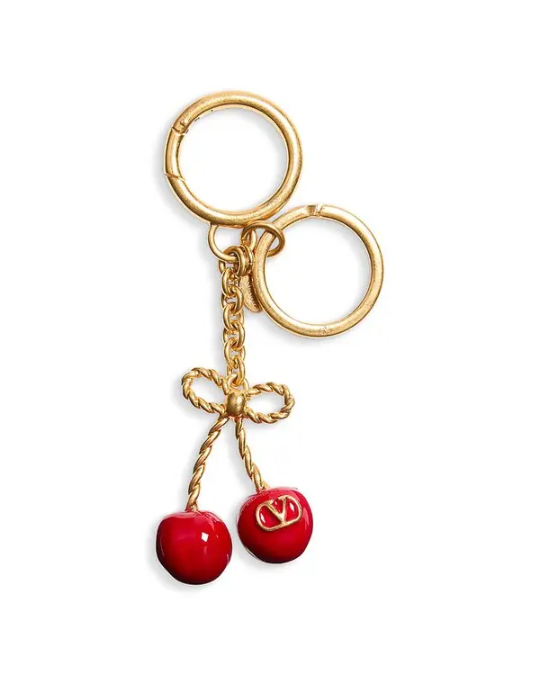 Valentino Garavani Chez Vlogo Key Chain Bag Charm - Antique Brass/red