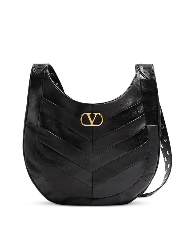 Valentino Garavani Chevron Vlogo Hobo Shoulder Bag - Black