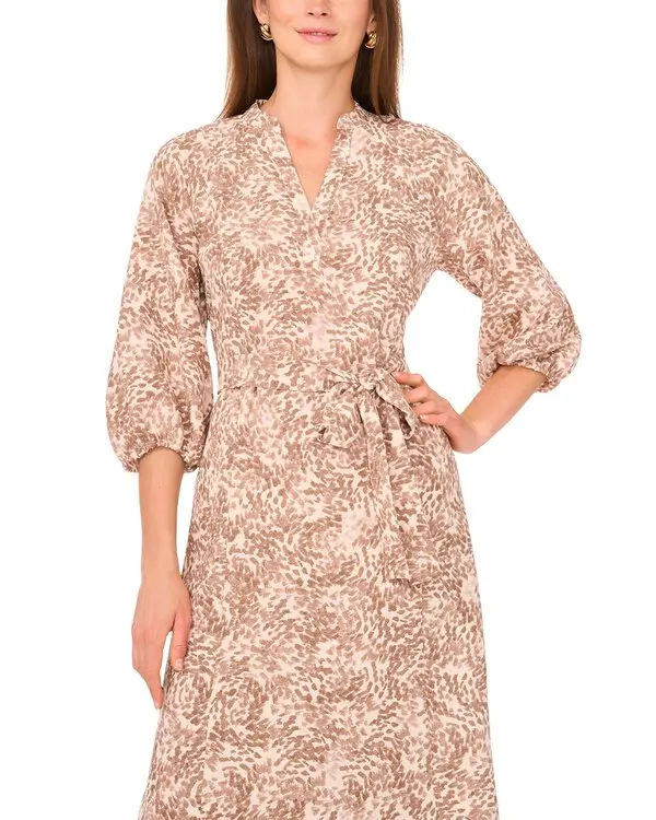 Vince Camuto V Neck Three Quarter Sleeve Midi Dress