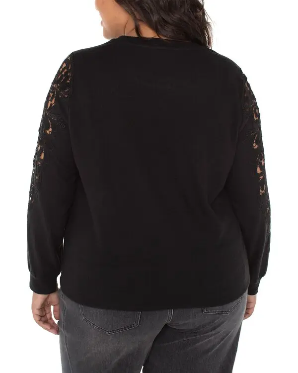 LIVERPOOL Lace Sleeve Crewneck Top