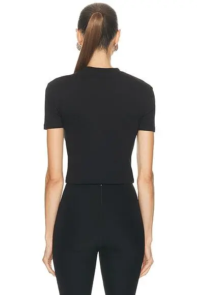 AREA Crystal Flower Cropped T-shirt - Black