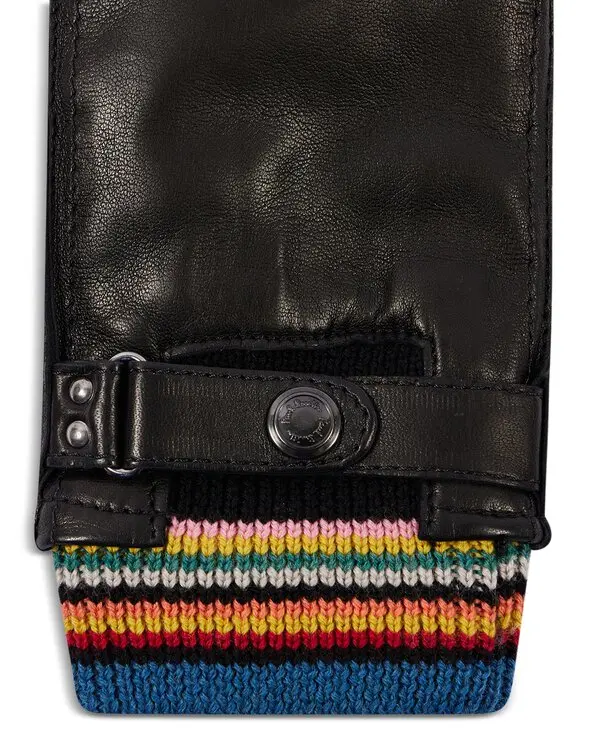 Paul Smith Striped Cuff Leather Gloves - Black