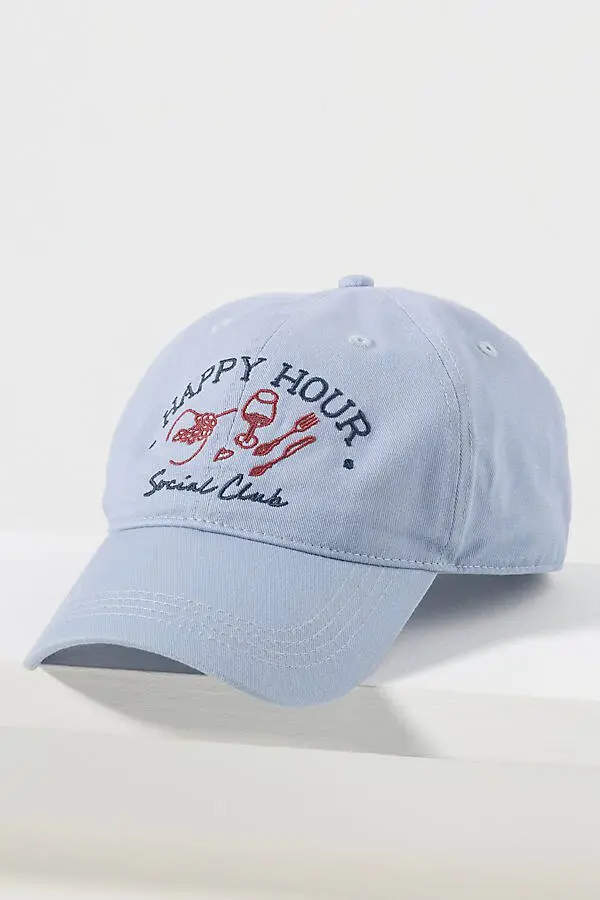 Anthropologie Embroidered Baseball Cap - Happy Hour