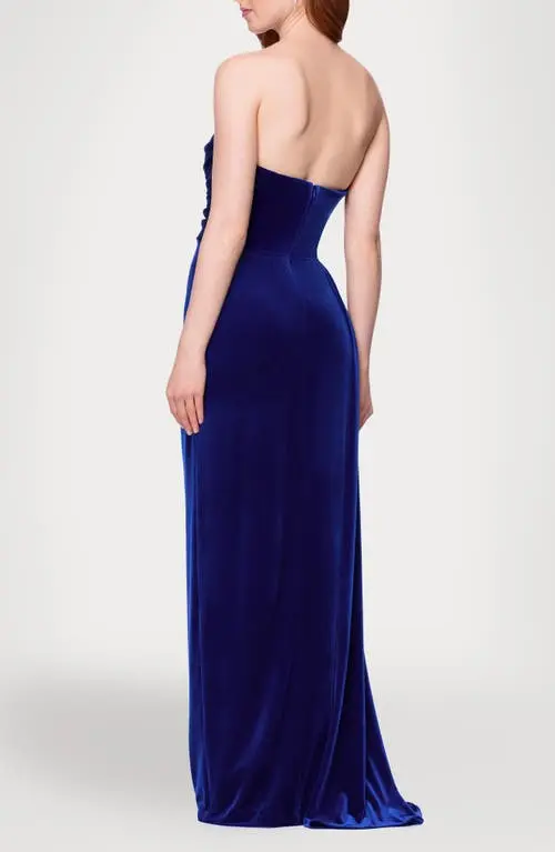 BLONDIE NITES Drape Strapless Velvet Gown - Sapphire