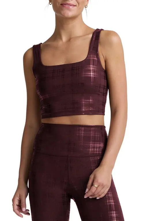 Beyond Yoga Plaid Metallic Crop Tank - Plaid Foil Burgundy