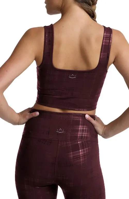 Beyond Yoga Plaid Metallic Crop Tank - Plaid Foil Burgundy