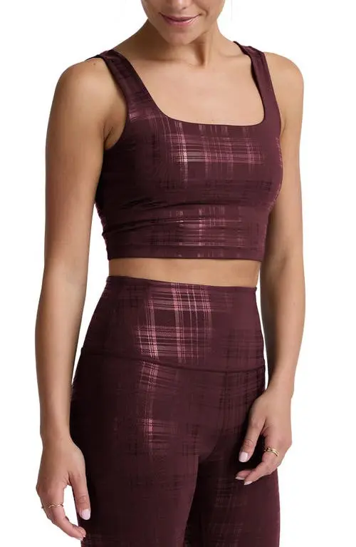 Beyond Yoga Plaid Metallic Crop Tank - Plaid Foil Burgundy