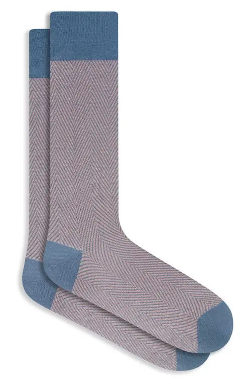 Bugatchi Herringbone Mercerized Cotton Blend Dress Socks - Wood Rose