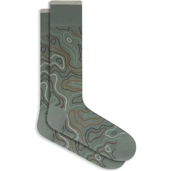 Bugatchi Topography Patterned Mercerized Cotton Blend Dress Socks - Khaki