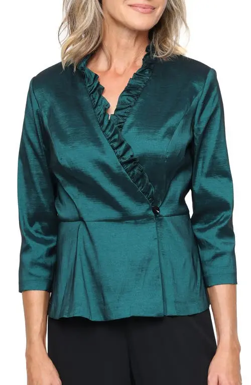 Alex Evenings Stretch Taffeta Faux Wrap Peplum Top - Emerald Green