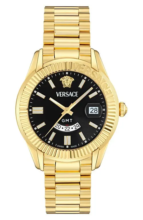 Versace Apodis Gmt Bracelet Watch - Black/gold