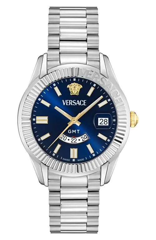 Versace Apodis Gmt Bracelet Watch - Blue/stainless Steel