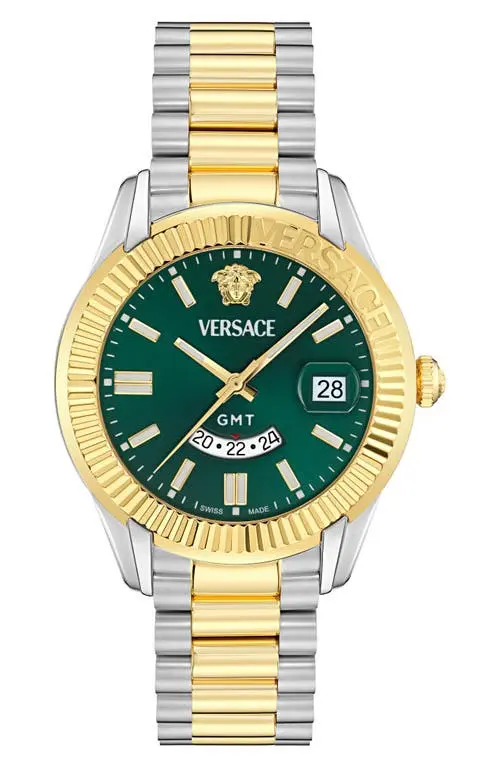 Versace Apodis Gmt Bracelet Watch - Green/two Tone