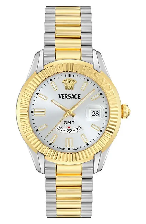 Versace Apodis Gmt Bracelet Watch - Silver/two Tone